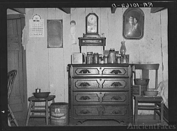 Interior of William Ballou's log cabin near Marseilles,...