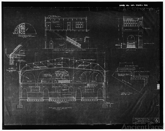 44. REAR ELEVATION AND TYPICAL CROSS SECTION OF THEATER...