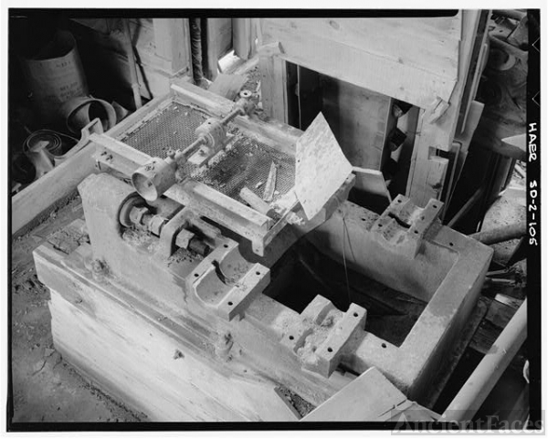 105. INTERIOR OF PILOT MILL, DETAIL OF EQUIPMENT FRAME...