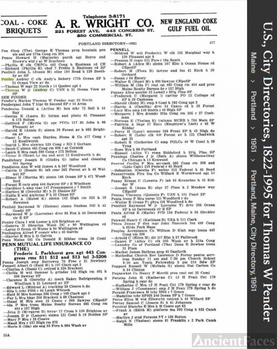 Thomas William Pender Sr --U.S., City Directories, 1822-1995(1951)