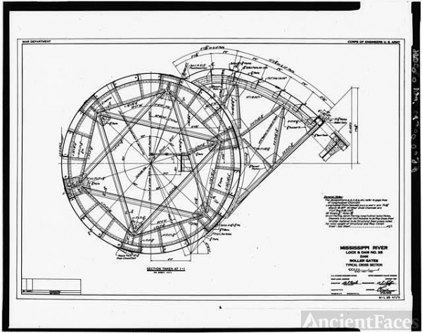 79. DAM -- ROLLER GATES -- TYPICAL CROSS SECTION M-L 25...