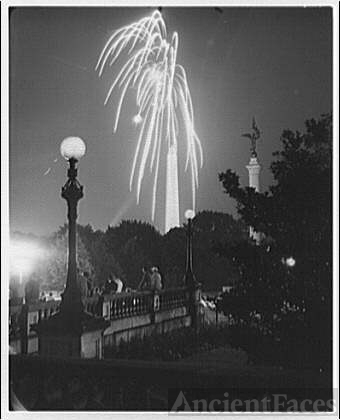 Fireworks. Fireworks with First Division memorial and...