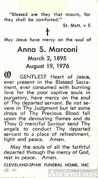 Memorial Card for Anna Marconi