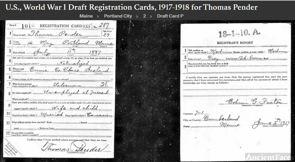 Thomas William Pender Sr--U.S., World War I Draft Registration Cards, 1917-1918