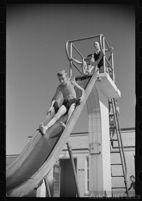 Sliding into the pool at Greenbelt, Maryland