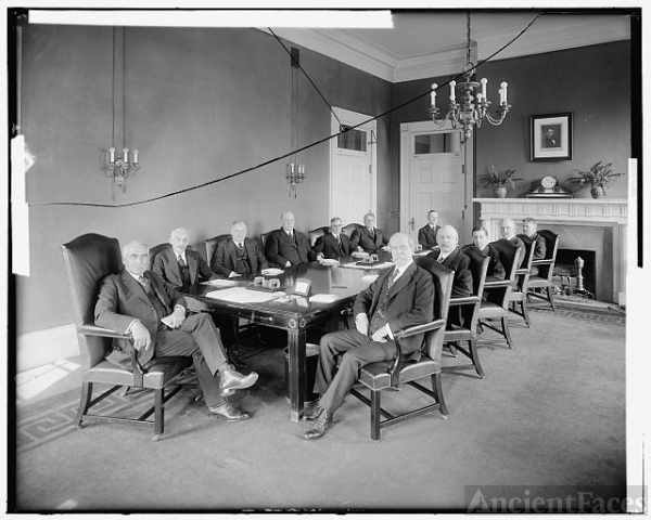 HARDING, WARREN G. WITH CABINET. INDOORS