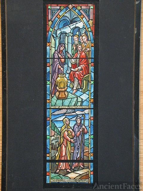 [Design drawing for stained glass window showing Jesus...