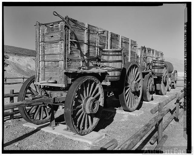 17. 3/4 VIEW OF LEFT SIDE OF BORAX WAGON TRAIN FROM...