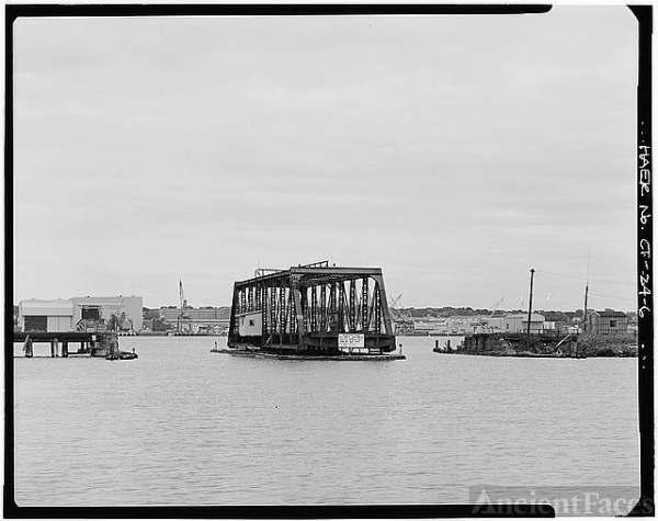 6. VIEW, LOOKING WEST, SHOWING BRIDGE IN OPEN POSITION