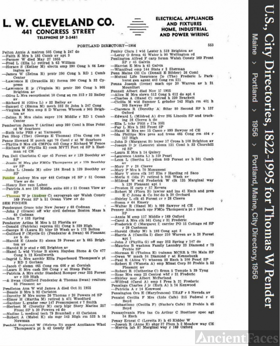 Thomas William Pender Jr --U.S., City Directories, 1822-1995(1956)