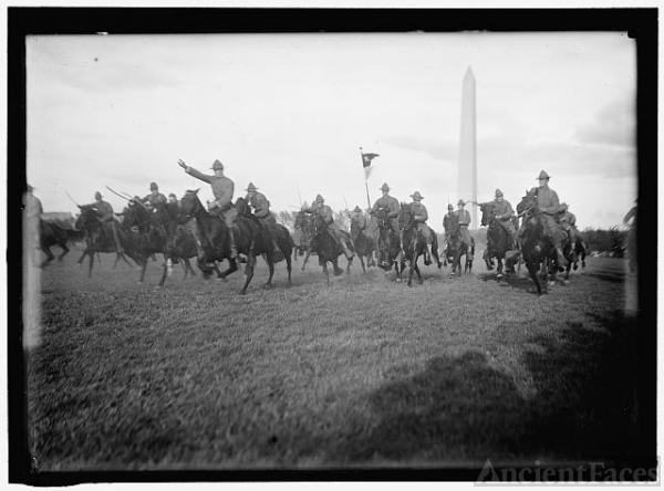 CAVALRY REVIEW BY PRESIDENT WILSON. CAVALRY IN MANEUVERS