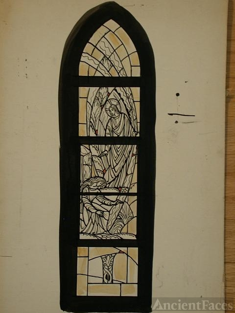 [Design drawing for stained glass window with...