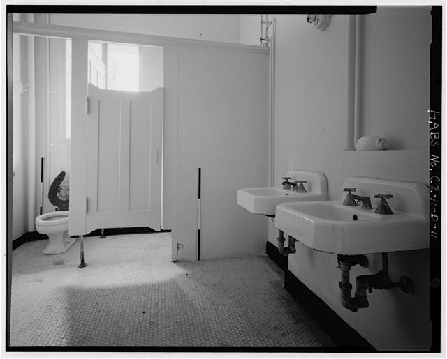 Interior view of third floor bathroom, facing west.