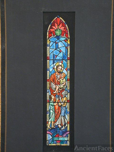 [Design drawing for stained glass Lancet window with...