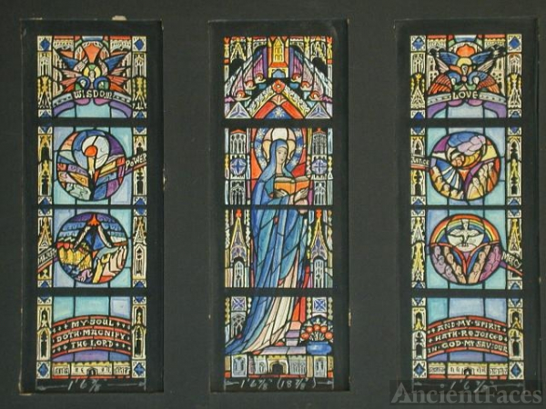 [Design drawing for stained glass Magnificat Window with...